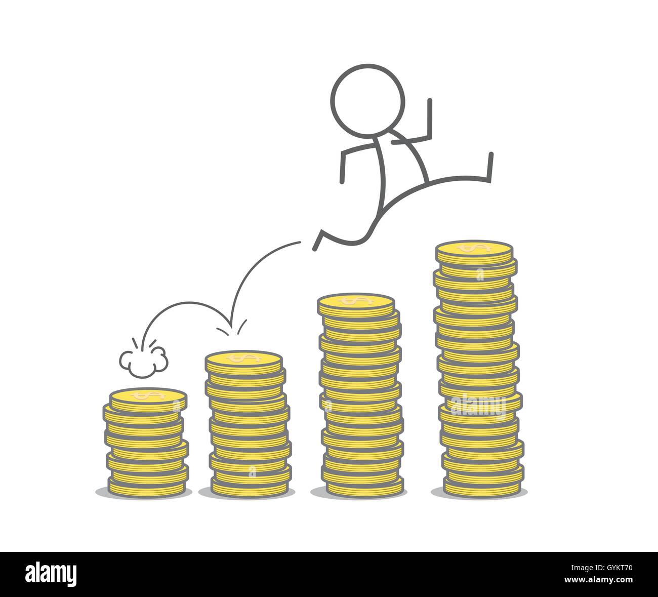 Man jumps over coins stacks Stock Vector Image & Art - Alamy