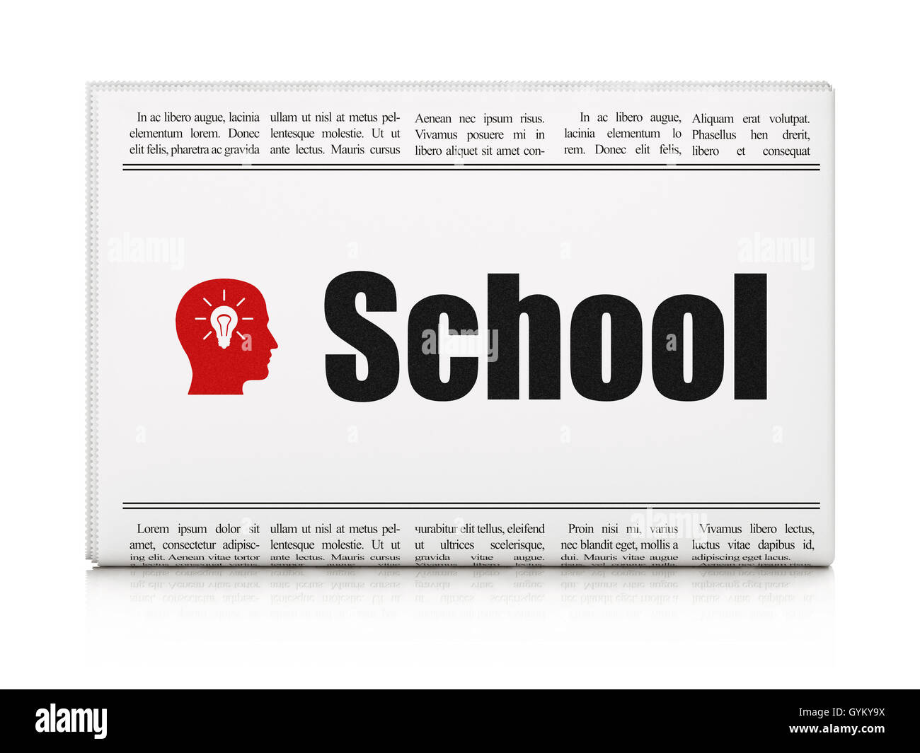Education concept: newspaper with School and Head With Light Bulb Stock ...
