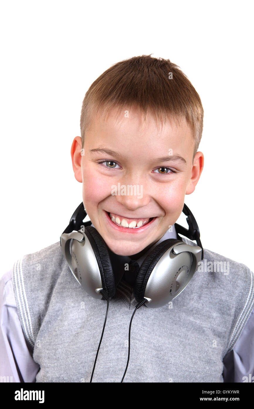 Boy with Headphones Stock Photo - Alamy