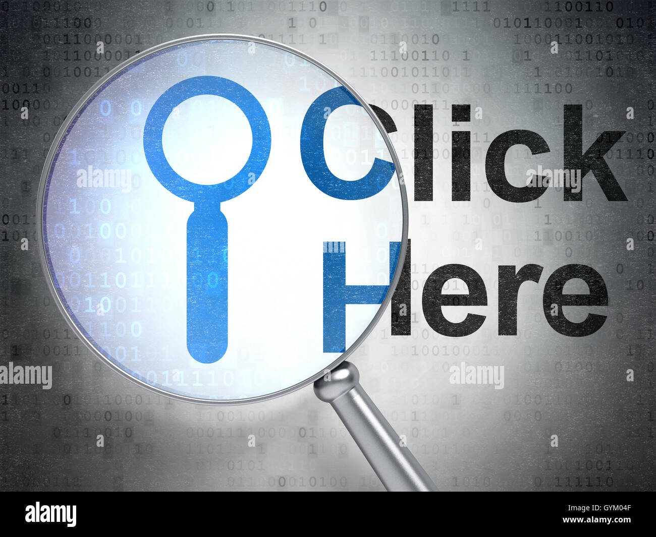 Web development concept: Search and Click Here with optical glass Stock ...