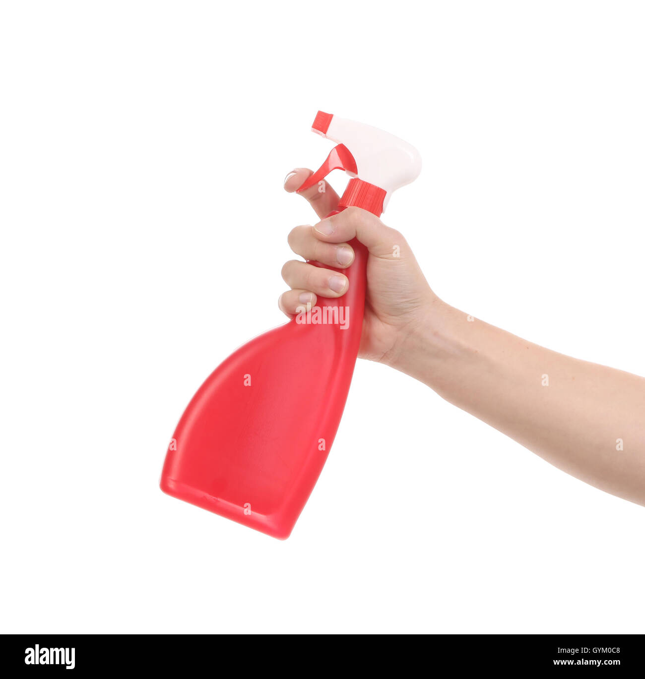 Hand holding spray bottle isolated Cut Out Stock Images & Pictures - Alamy