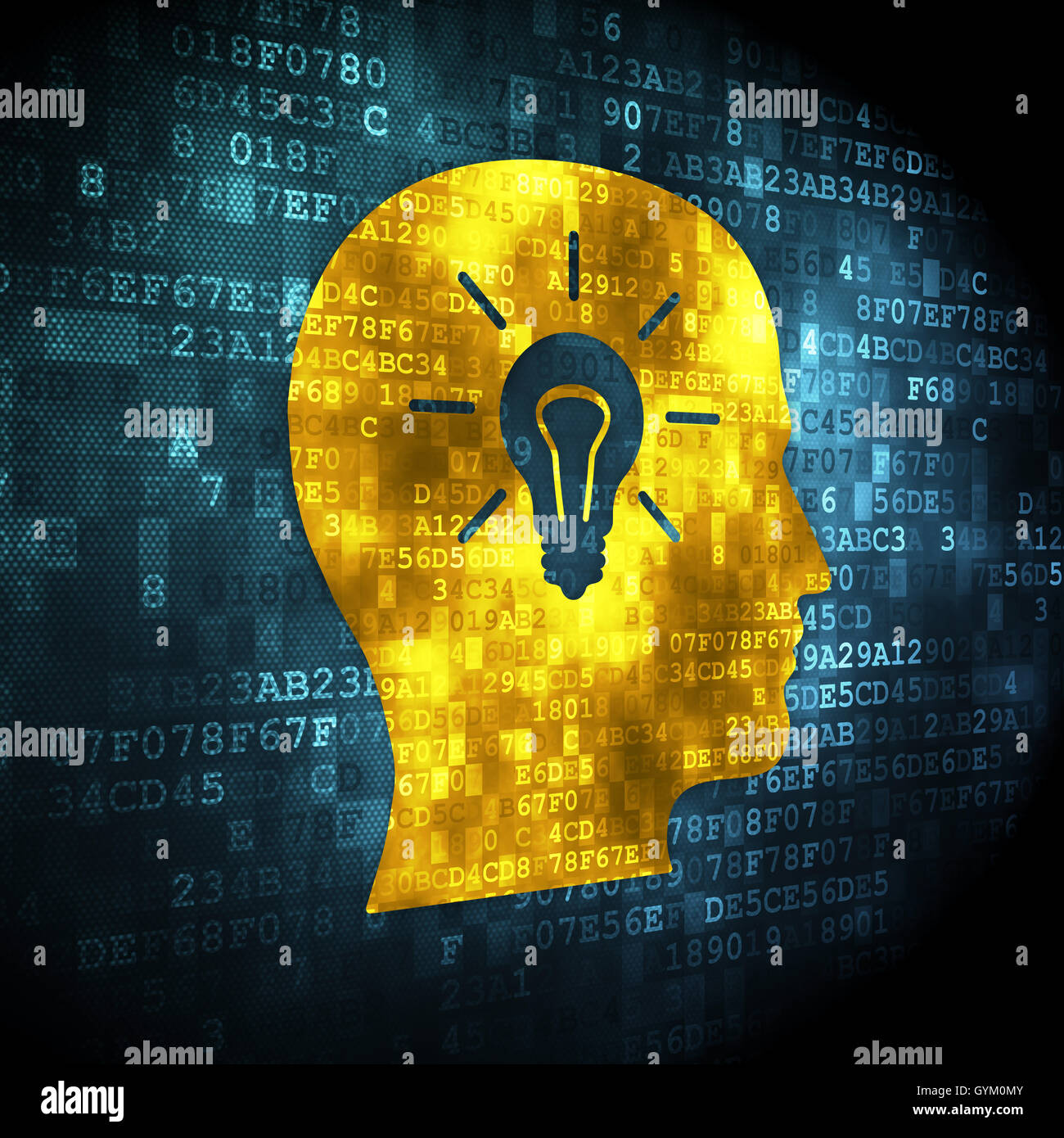 Information concept: Head With Light Bulb on digital background Stock ...