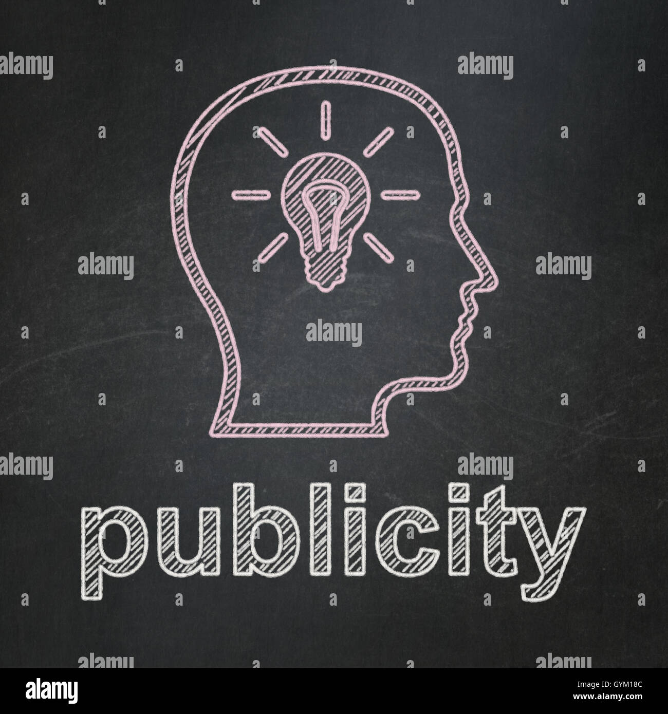 Advertising concept: Head With Lightbulb and Publicity on chalkboard ...