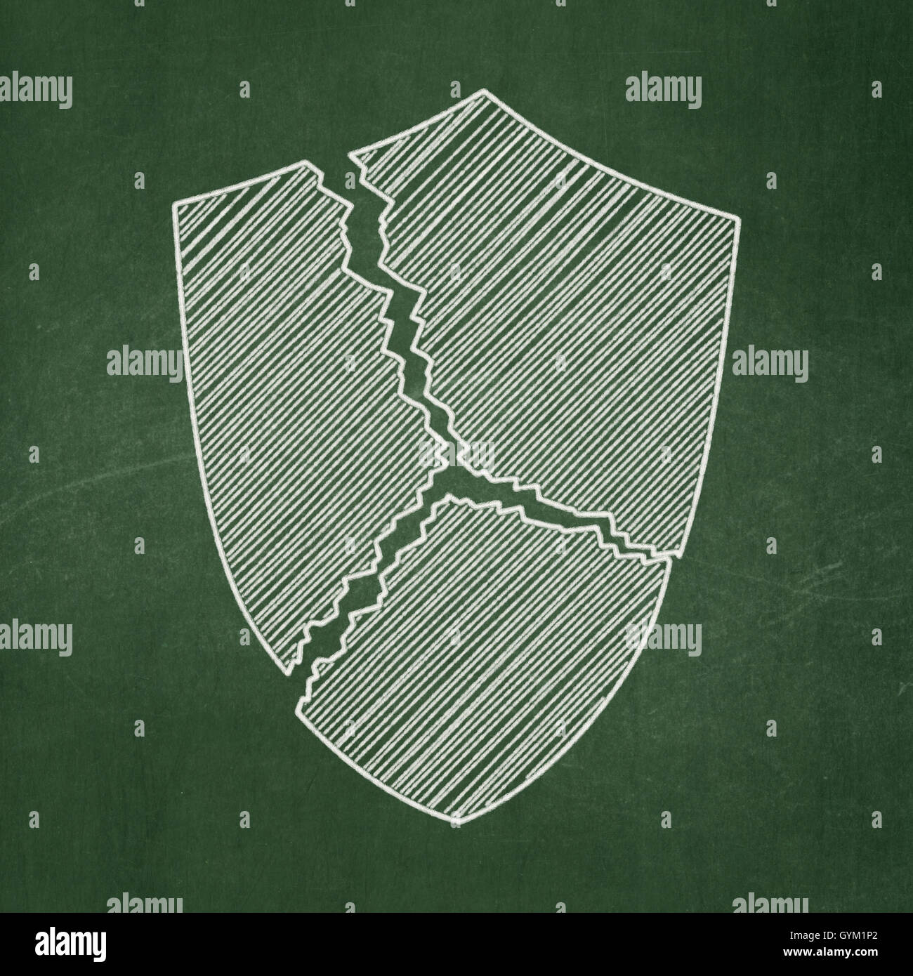 Safety concept: Broken Shield on chalkboard background Stock Photo - Alamy