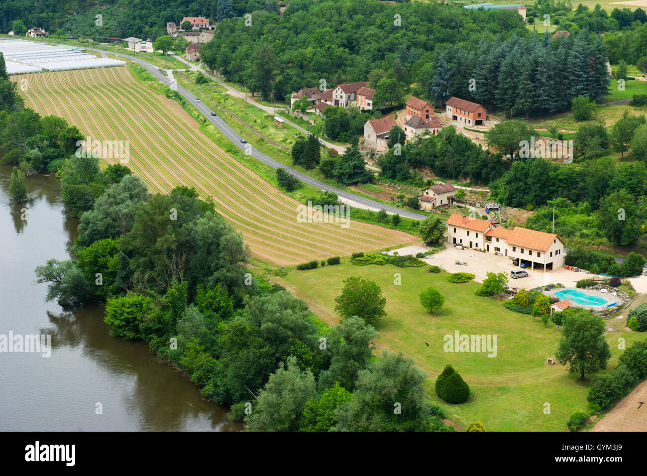 Landscape with river the Lot in France Stock Photo - Alamy