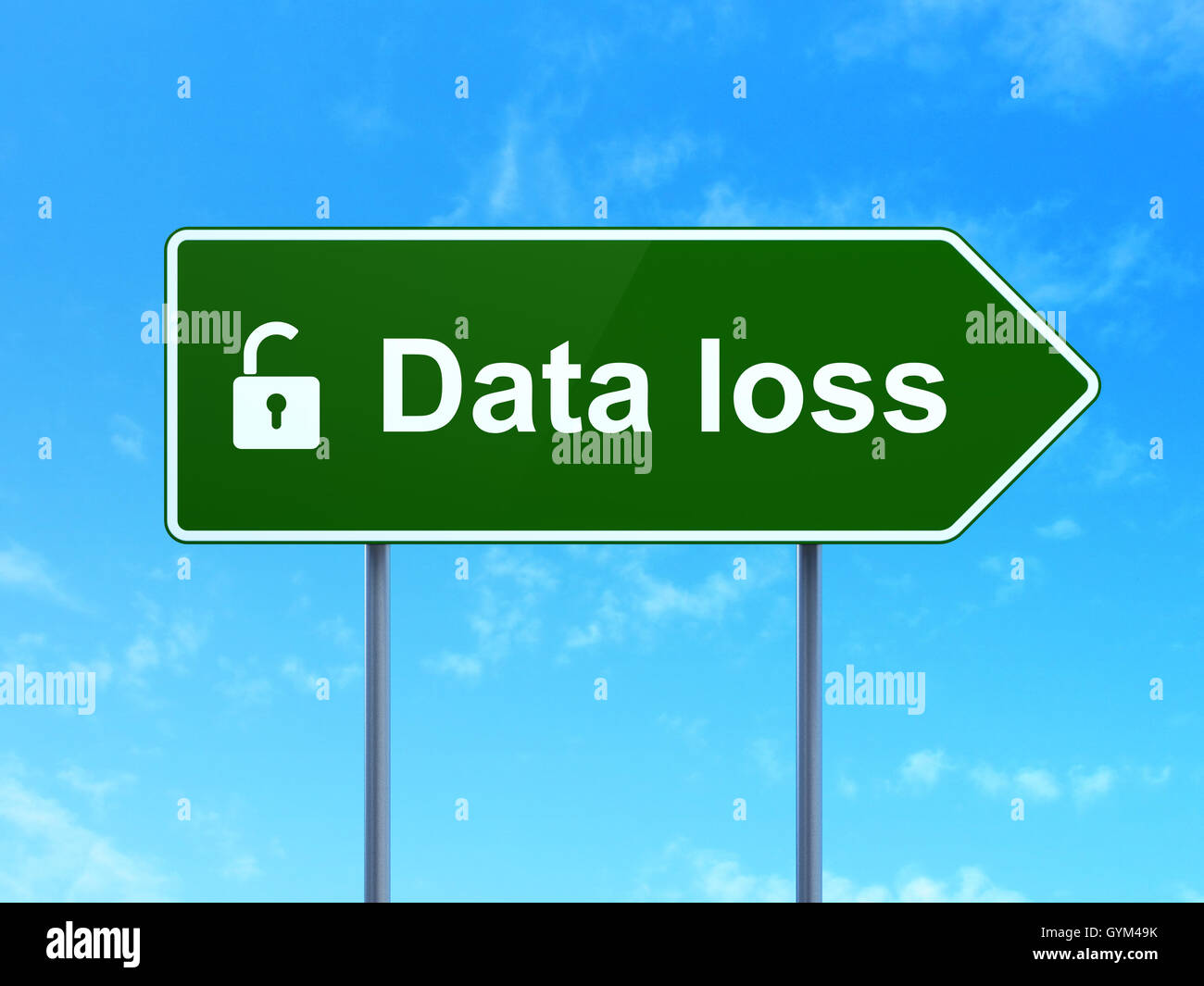 Data concept: Data Loss and Opened Padlock on road sign background ...