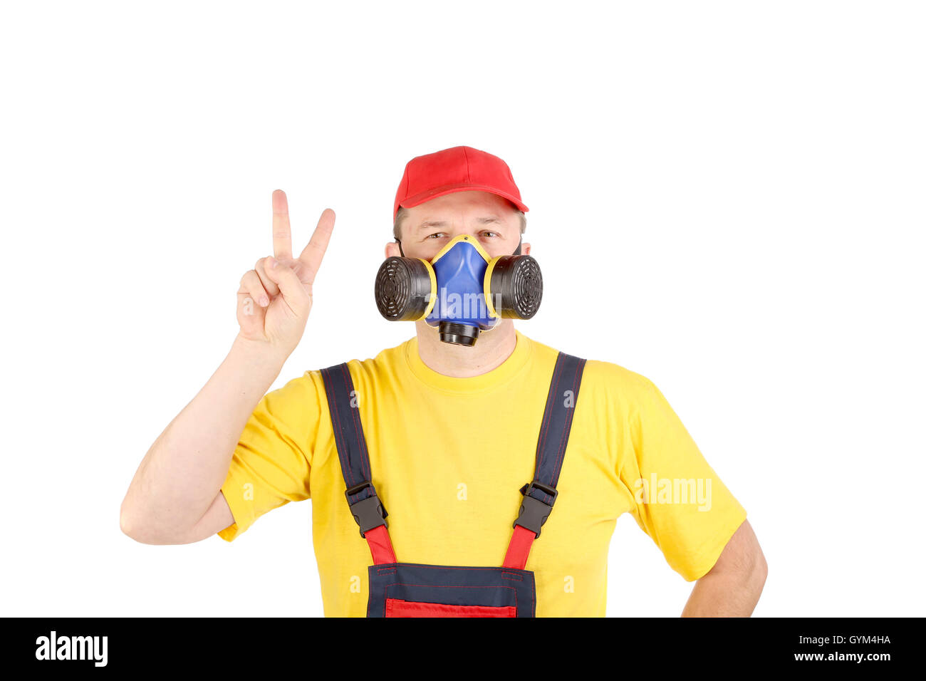 Worker in har with respirator Stock Photo - Alamy