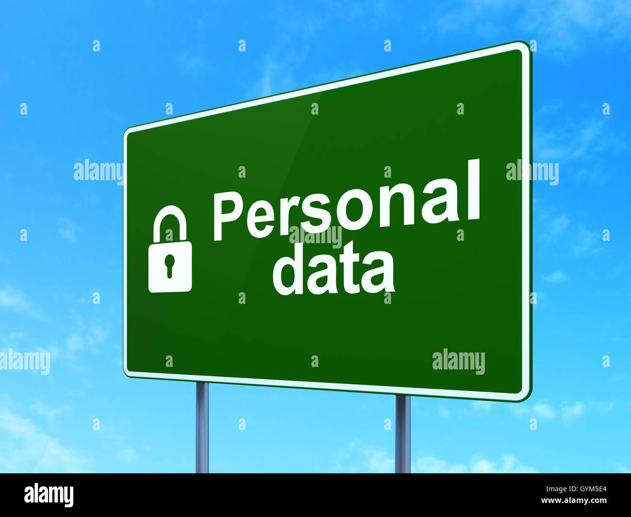 Information concept: Personal Data and Closed Padlock on road sign ...