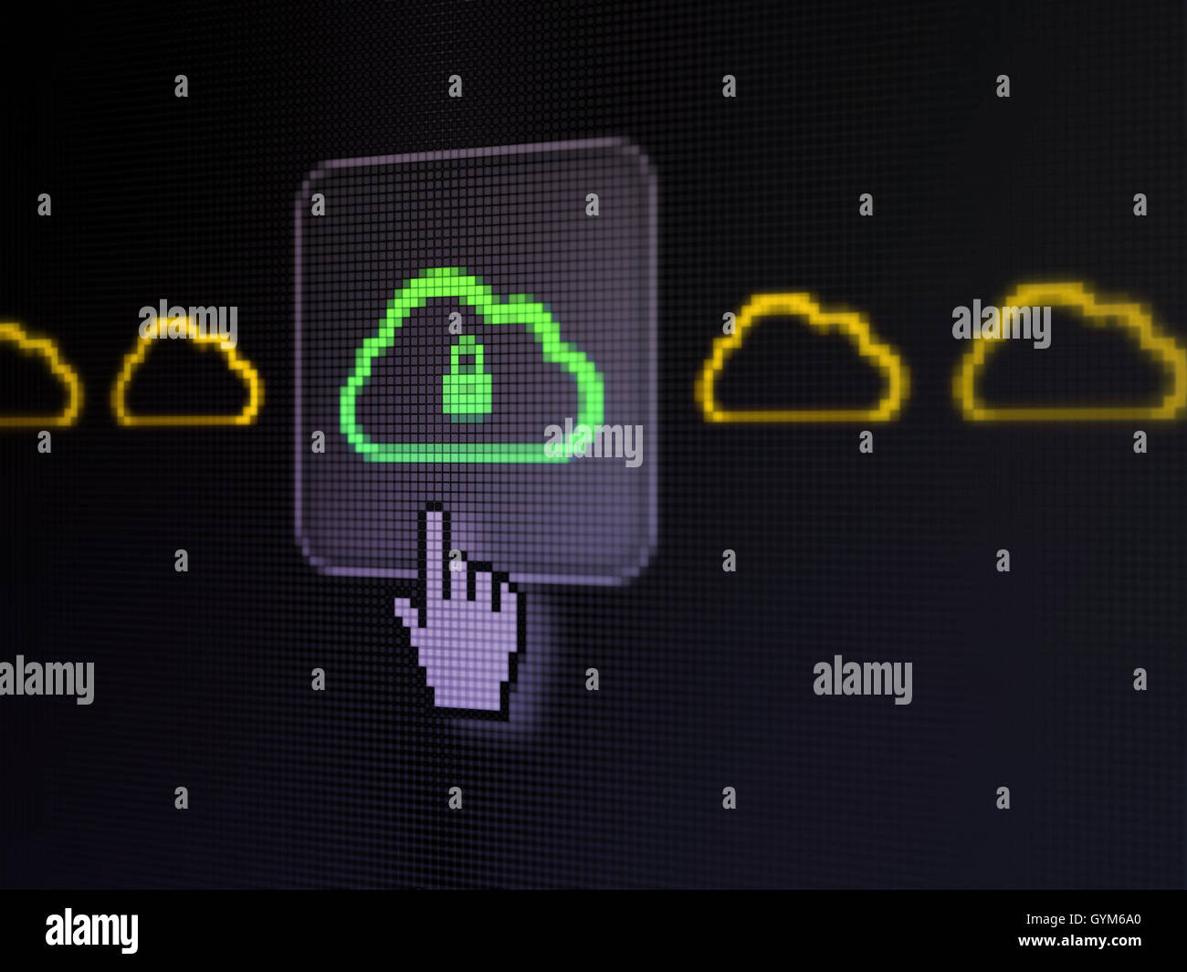 Cloud computing concept: Cloud With Padlock on digital computer screen ...