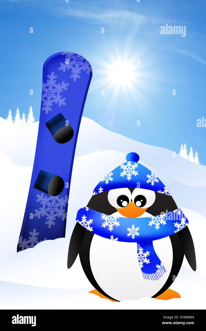penguin with snowboard Stock Photo - Alamy