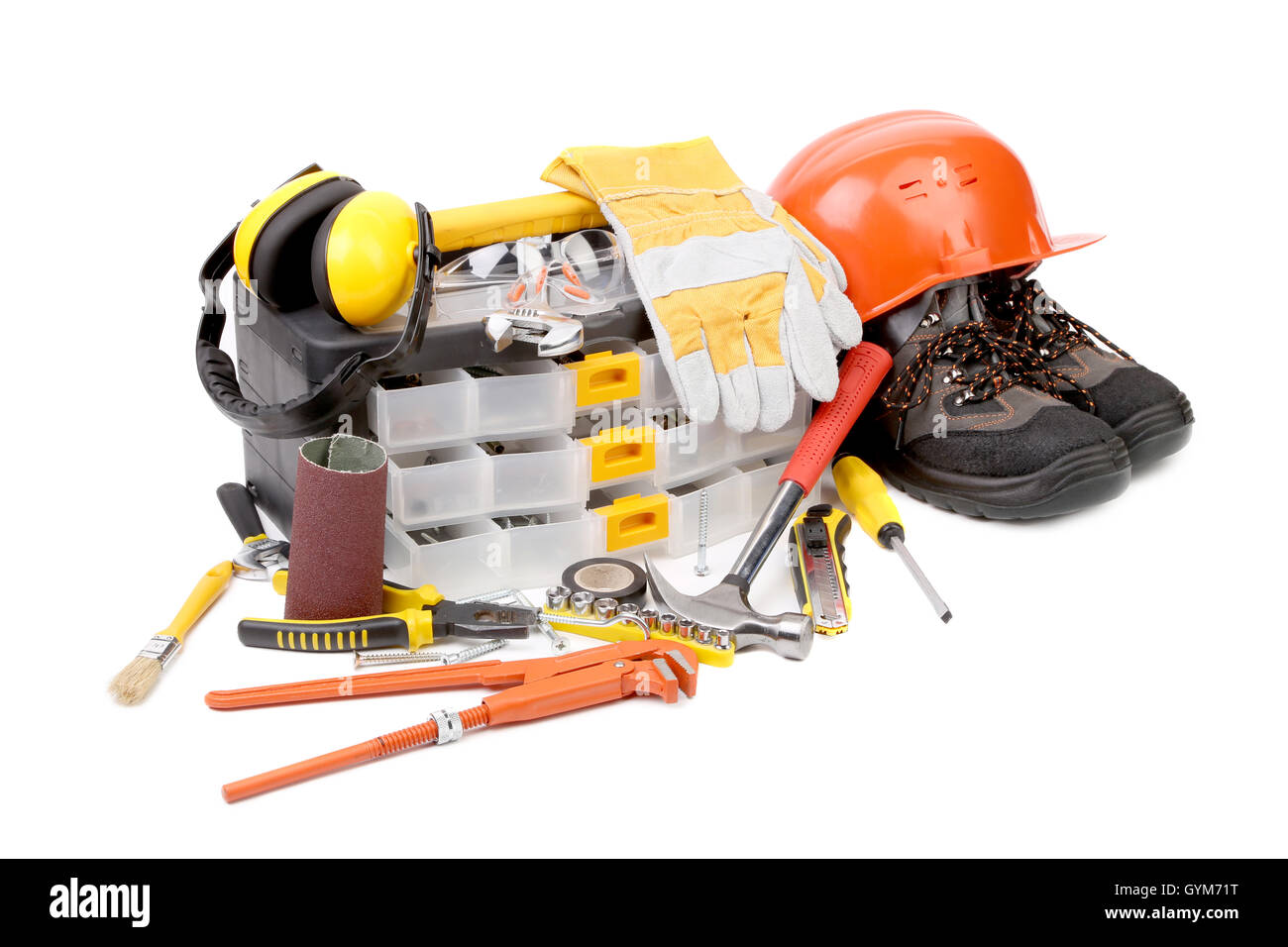 Set of tools and instruments with toolbox Stock Photo - Alamy