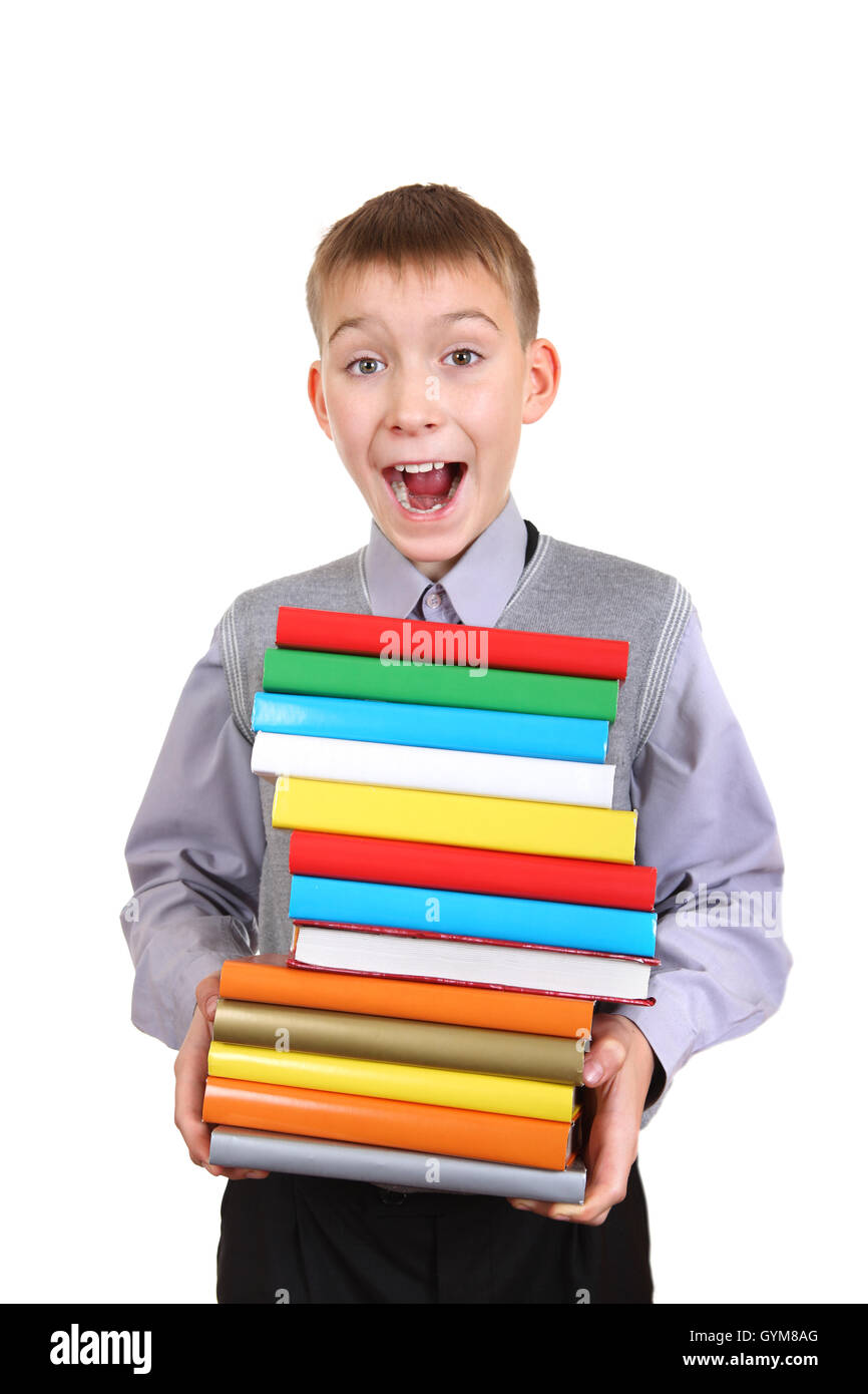Boy holding Pile of the Books Stock Photo - Alamy