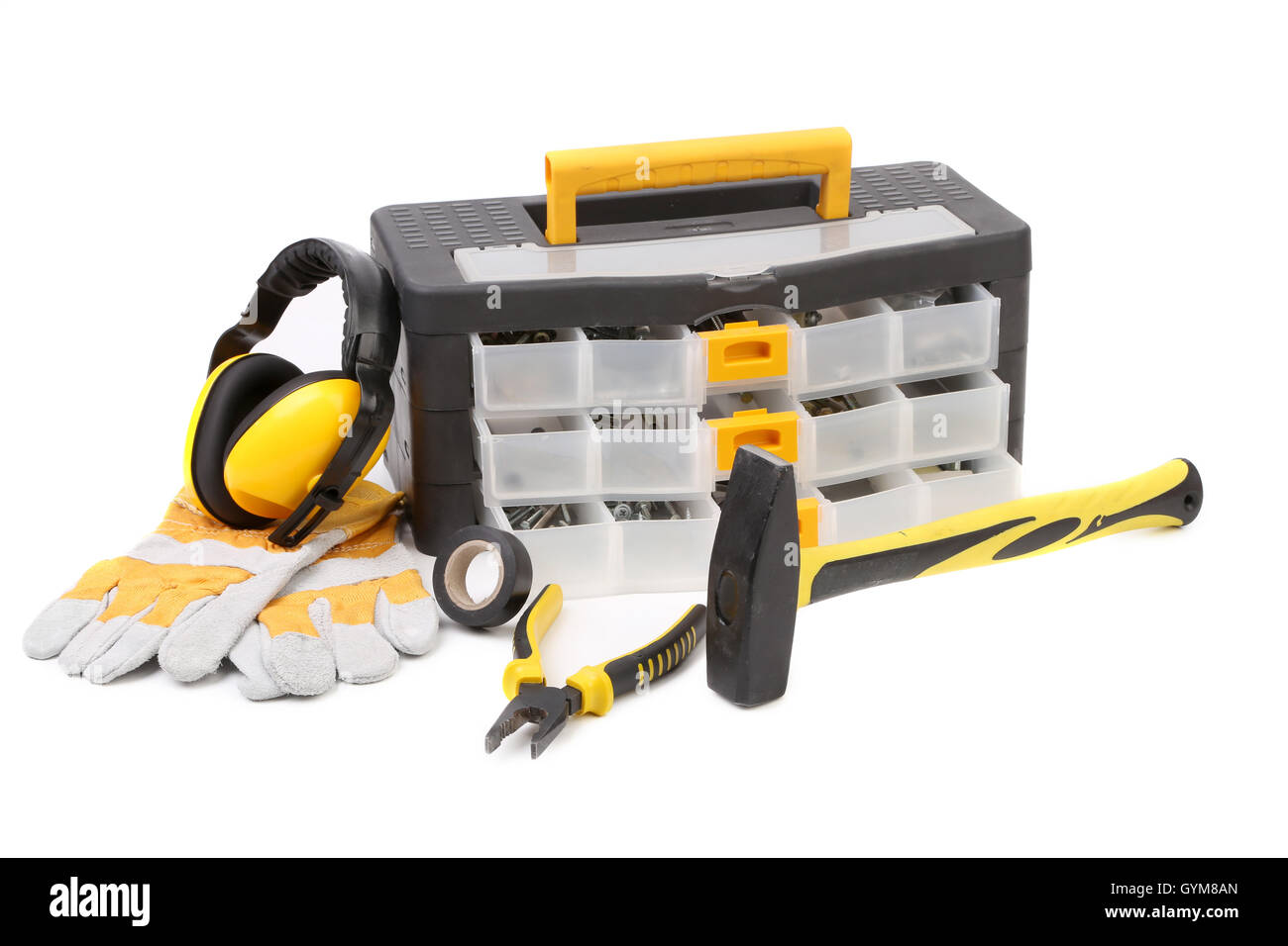 Set of tools and instruments with toolbox Stock Photo - Alamy