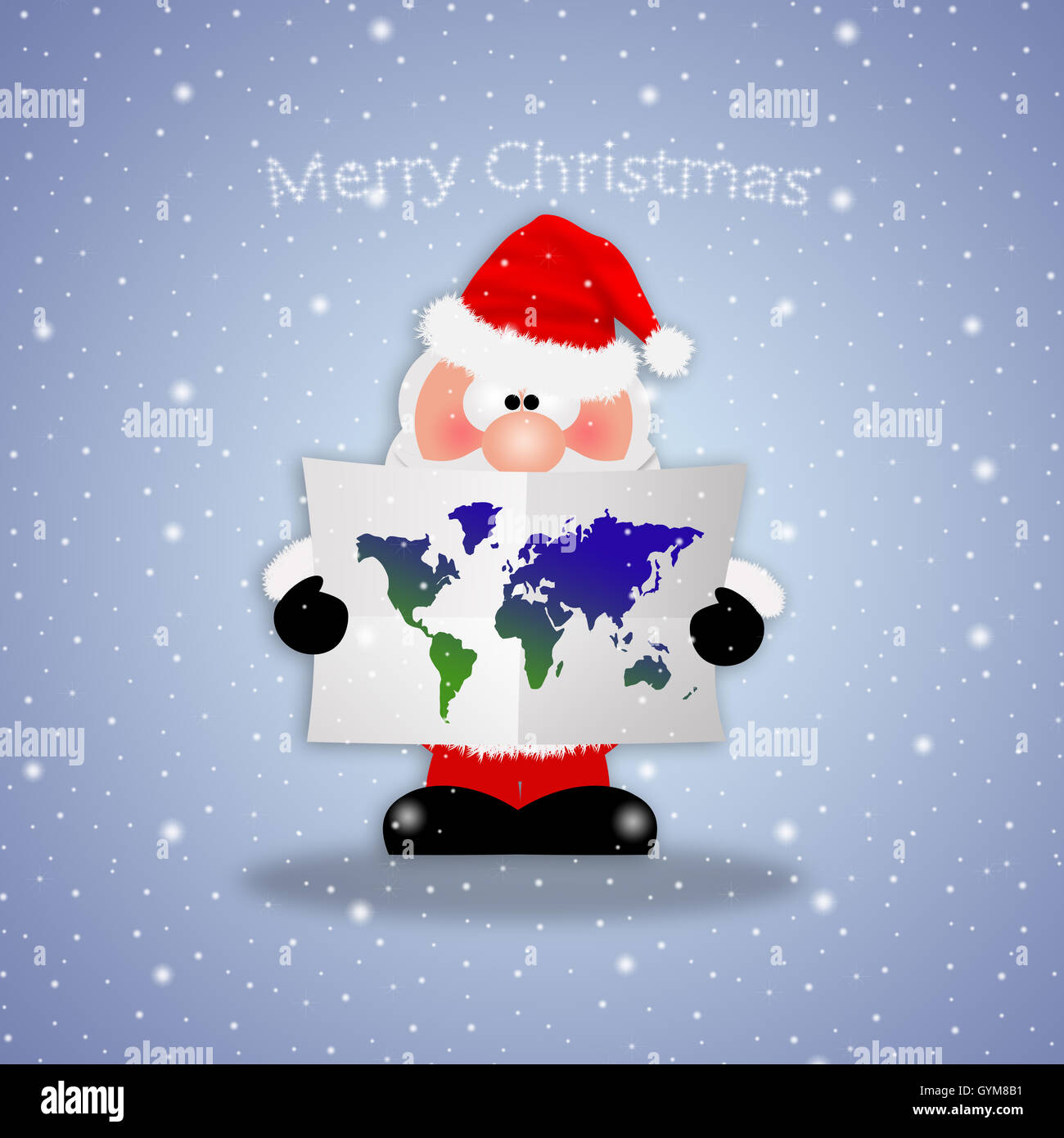 Santa with map Stock Photo - Alamy