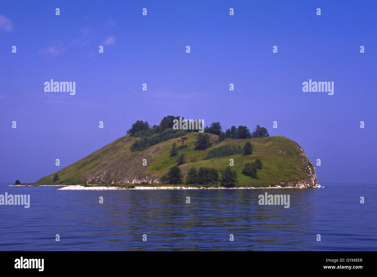 Small island in Chivurkusky Bay, Zabaikalski National Park, Lake Baikal ...