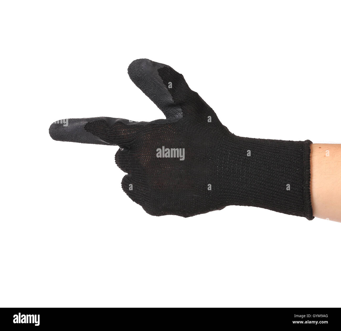 Black rubber glove on hand as gun Stock Photo - Alamy
