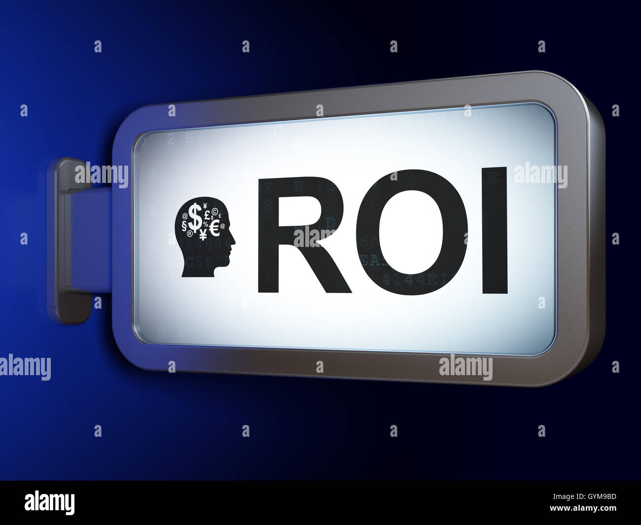 Finance concept: ROI and Head With Finance Symbol on billboard ...