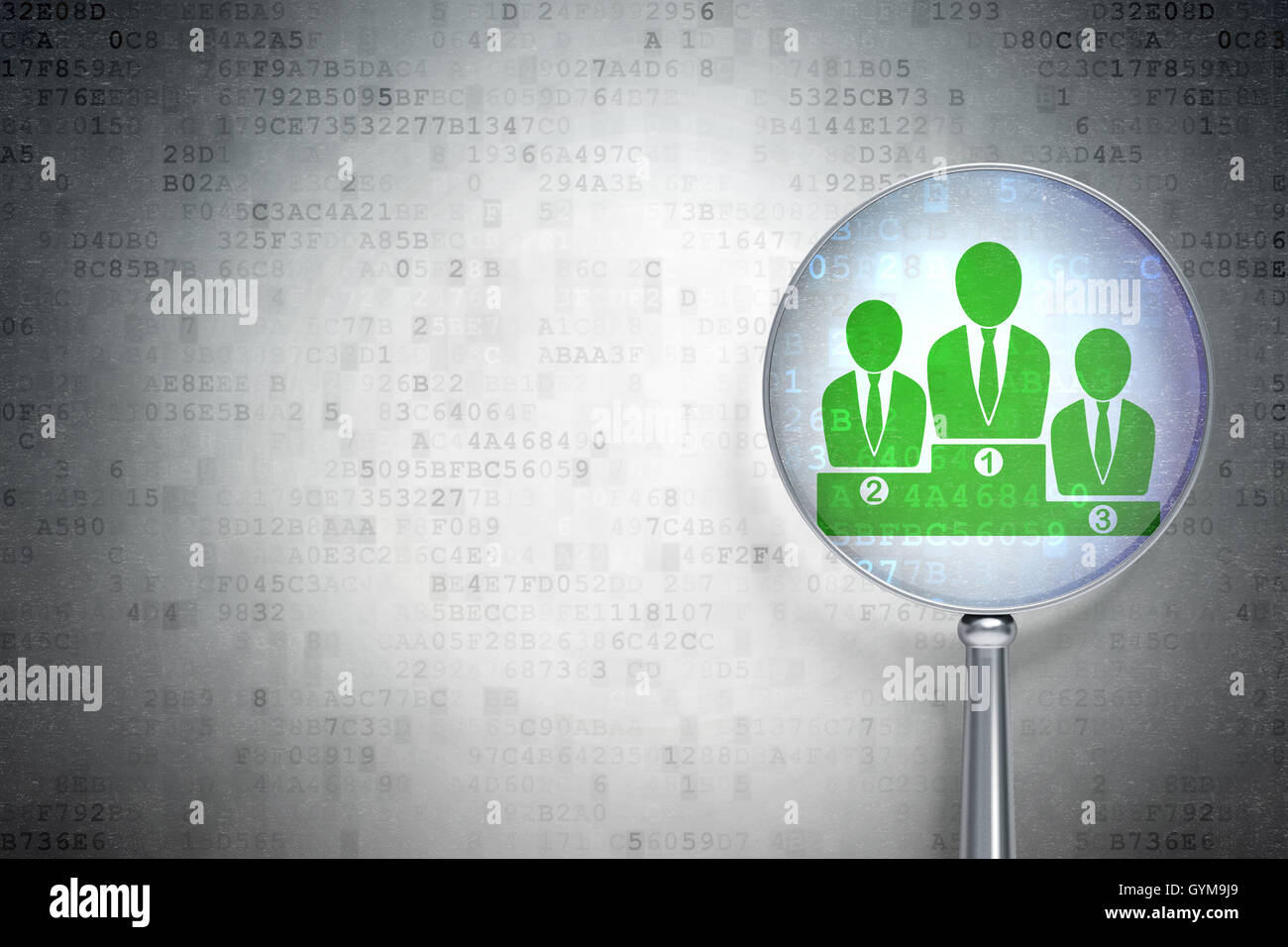 Law concept: Business Team with optical glass on digital background ...