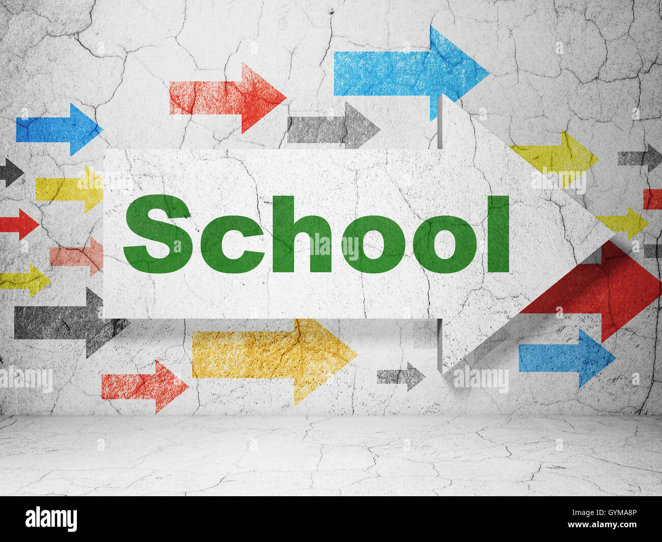 Education concept: arrow with School on grunge wall background Stock ...