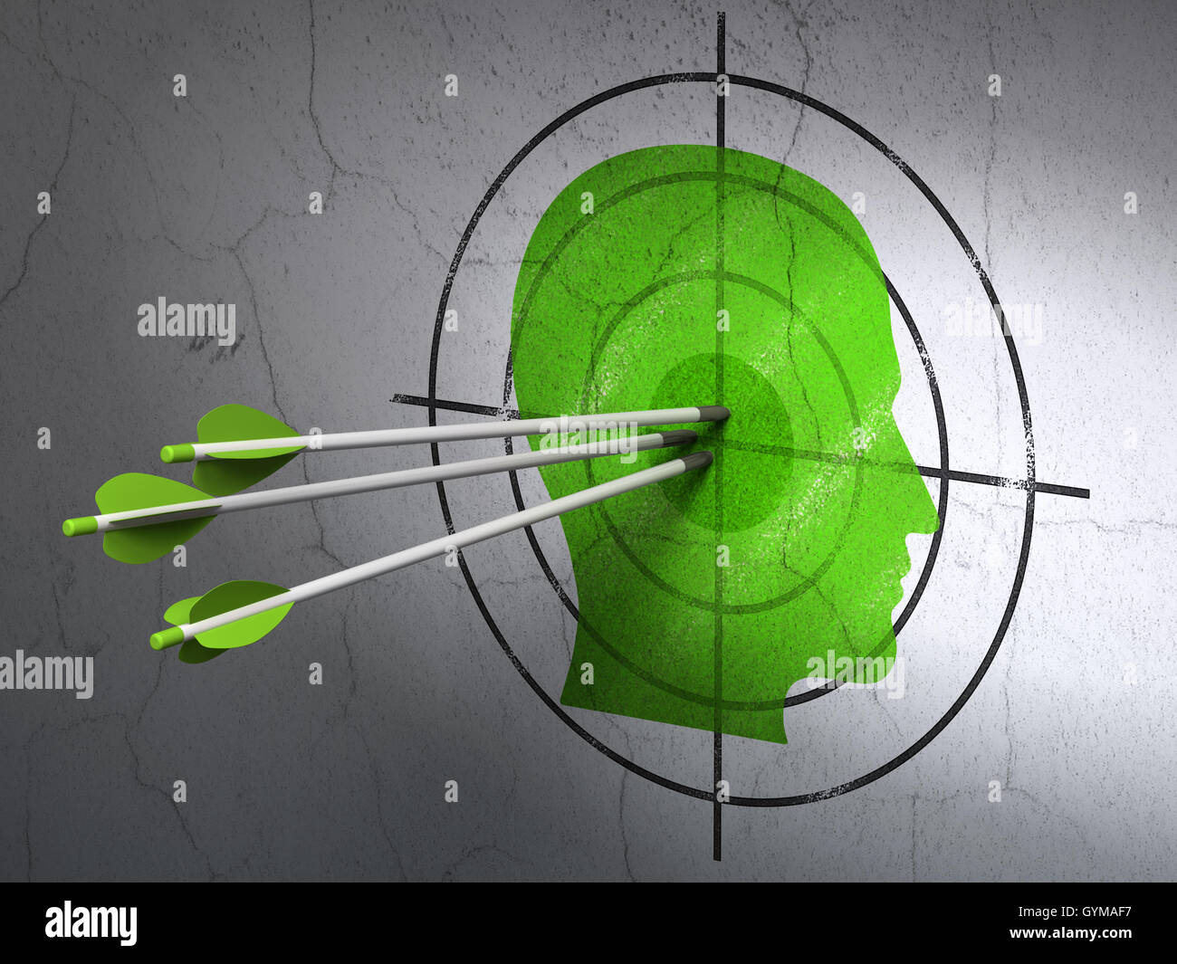Business concept: arrows in Head target on wall background Stock Photo ...
