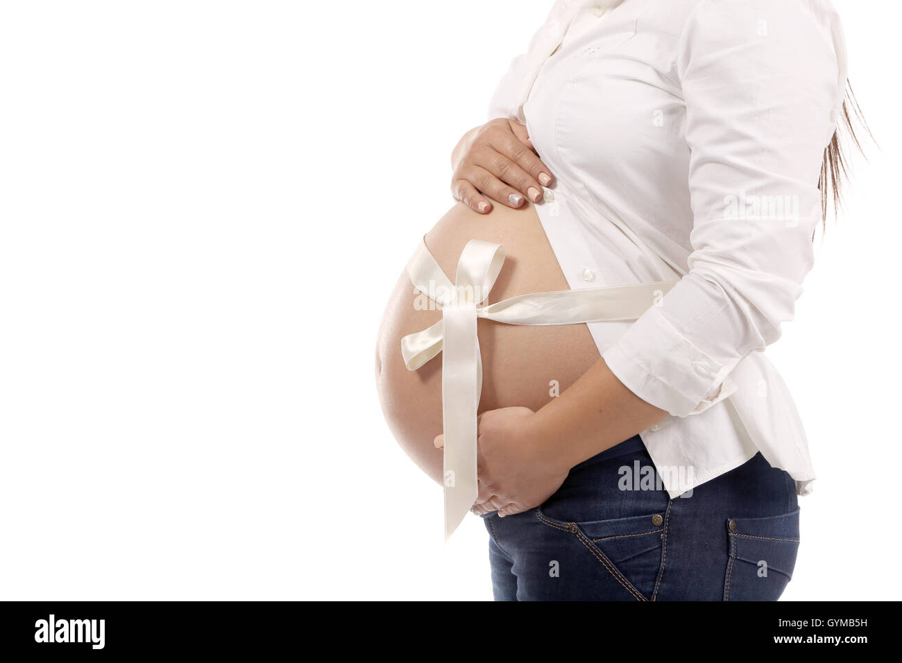 Hand to touch the belly Cut Out Stock Images & Pictures - Alamy