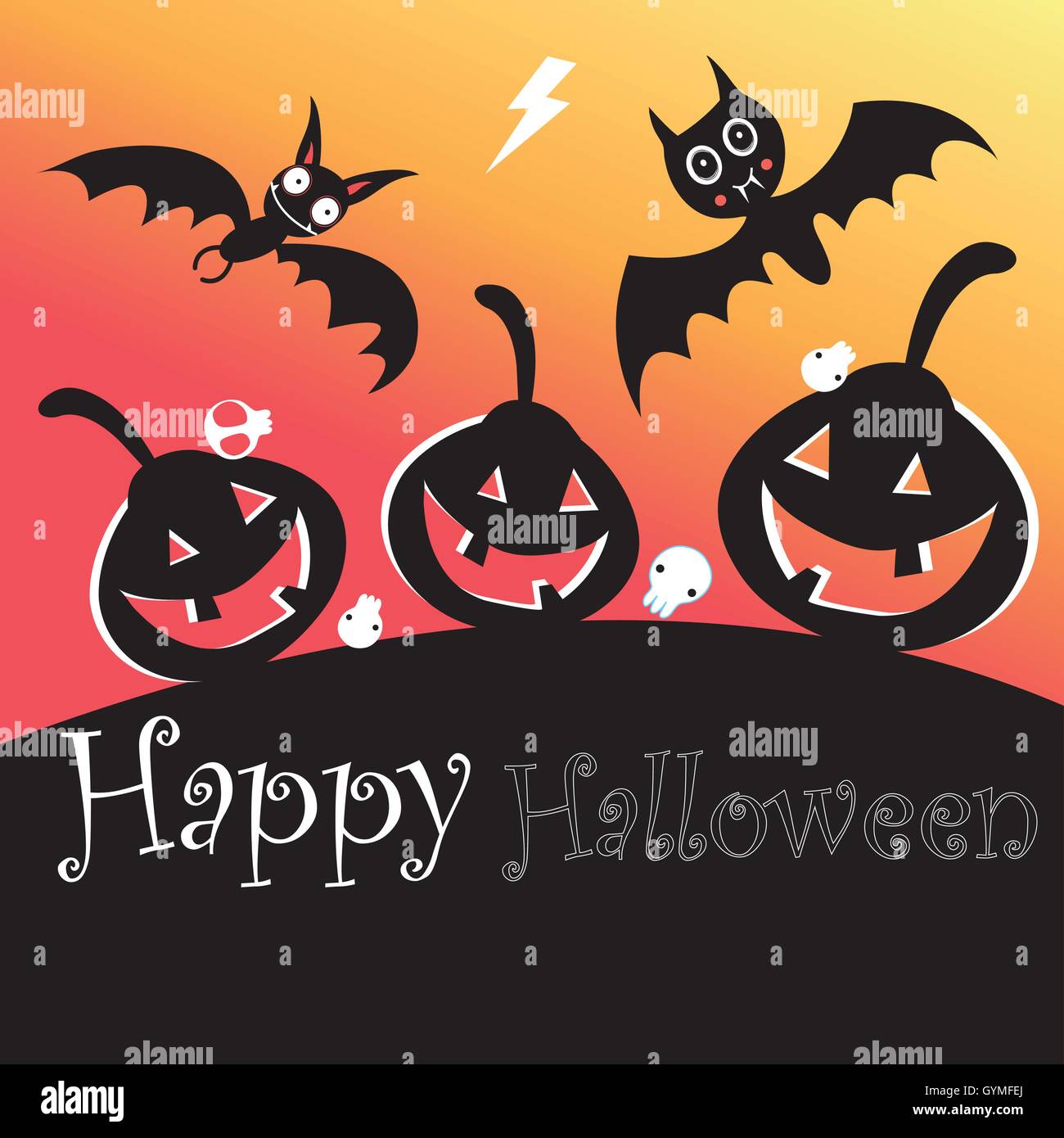 Poster for Halloween with bats and pumpkins on a fiery background Stock ...