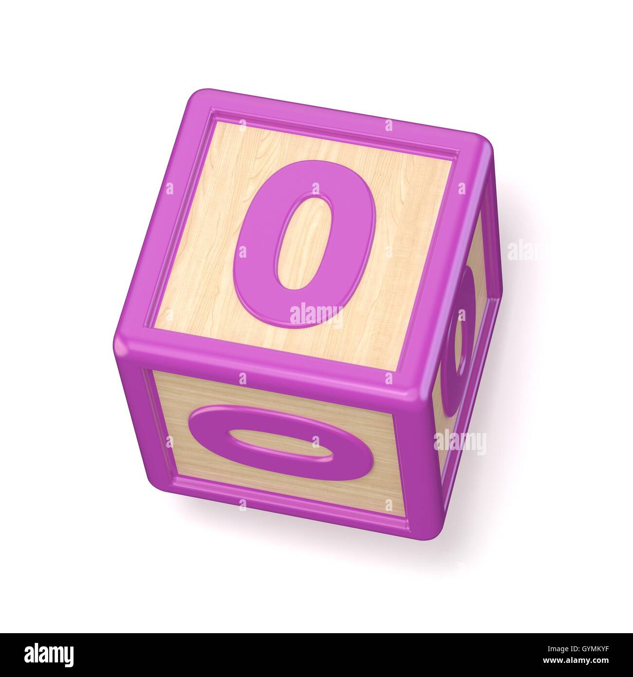 Number 0 ZERO wooden alphabet blocks font rotated. 3D render ...