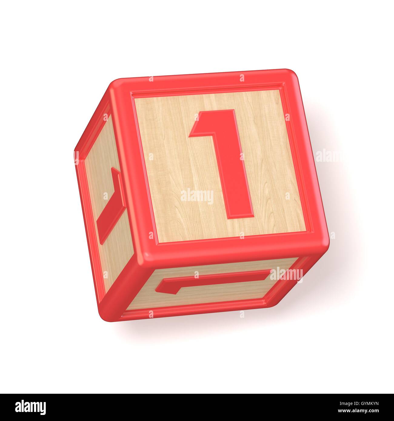 Number 1 ONE wooden alphabet blocks font rotated. 3D render ...