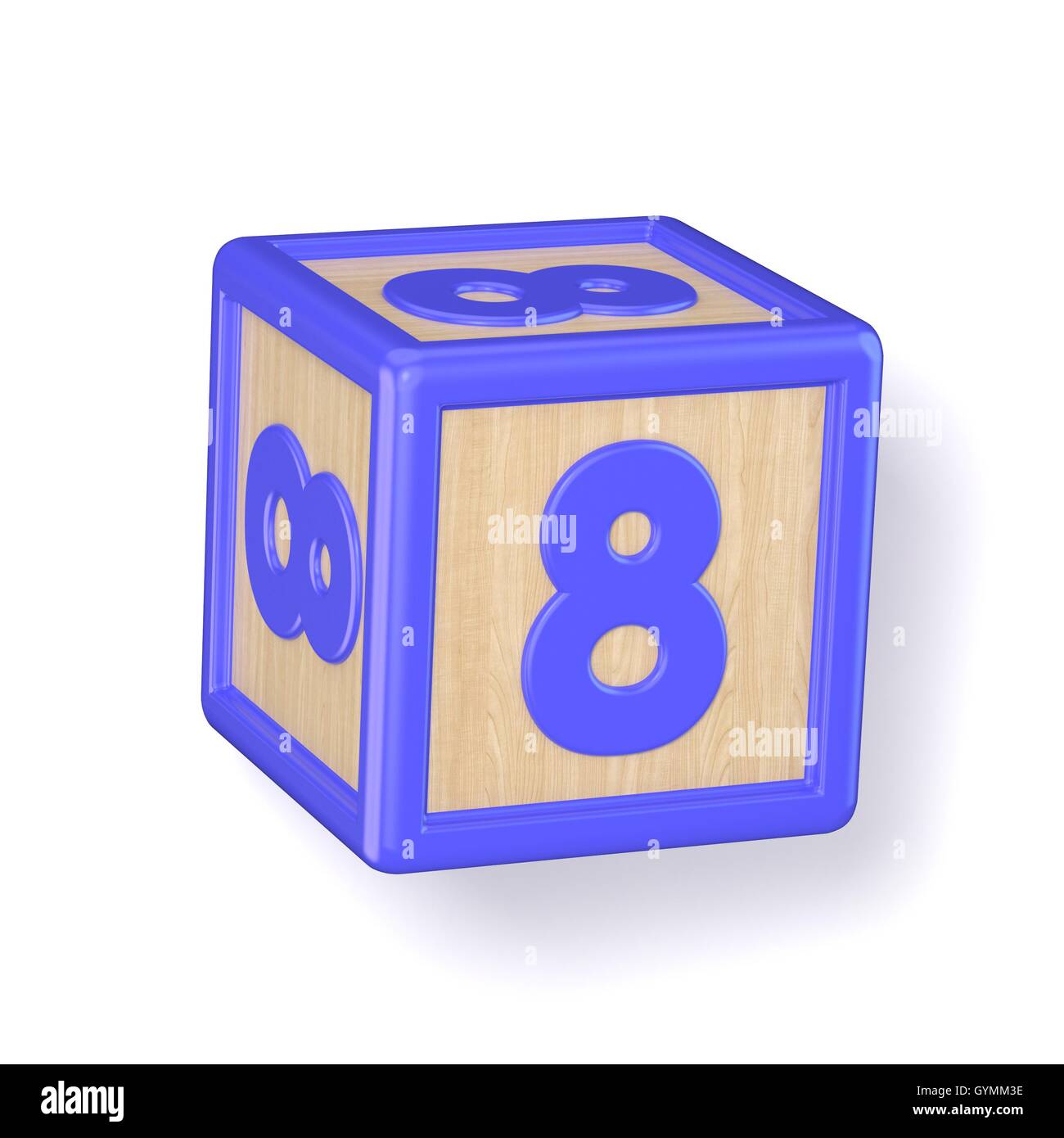 Number 8 EIGHT wooden alphabet blocks font rotated. 3D render ...