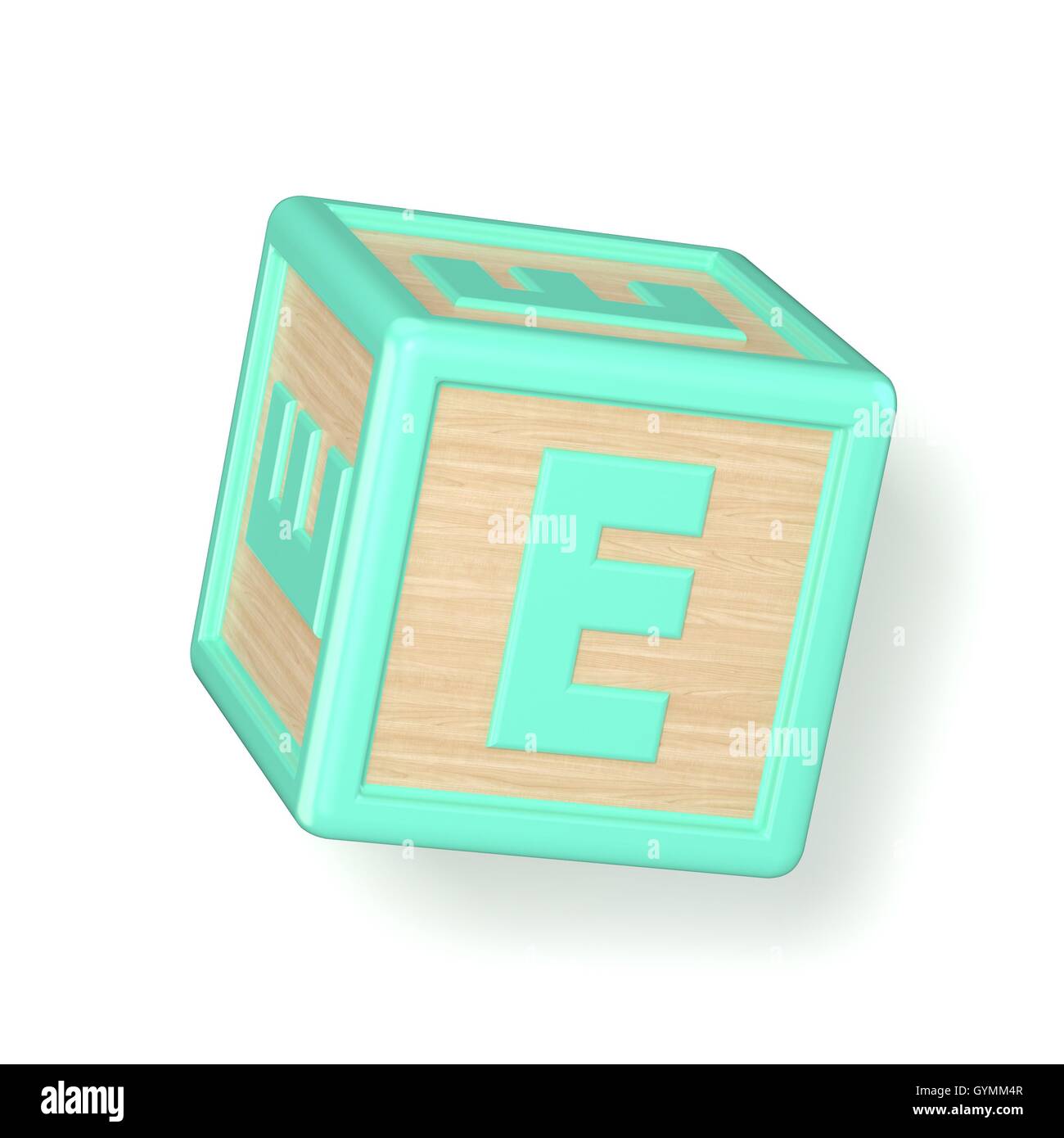 Letter E wooden alphabet blocks font rotated. 3D render illustration ...