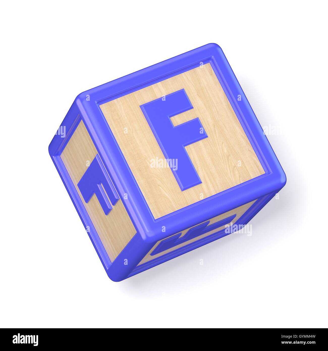 Letter F wooden alphabet blocks font rotated. 3D render illustration ...