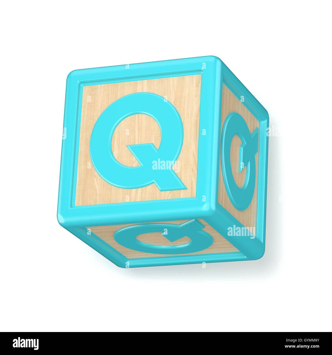 Letter Q wooden alphabet blocks font rotated. 3D render illustration ...