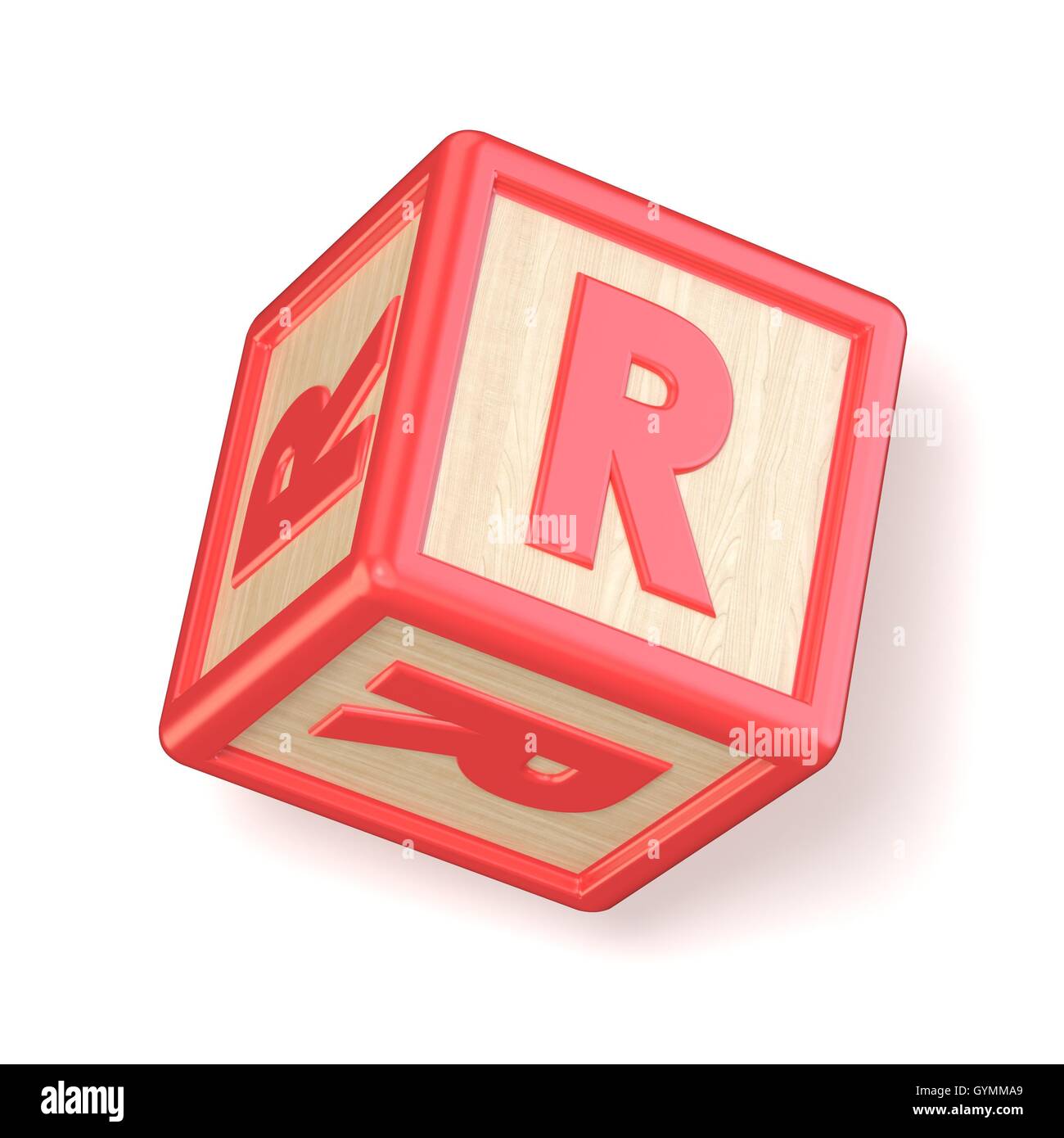 Letter R wooden alphabet blocks font rotated. 3D render illustration ...