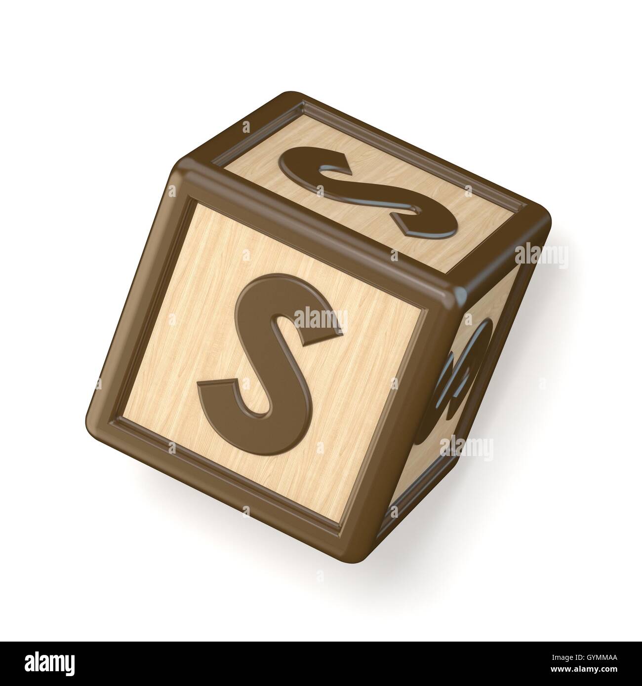 Letter S wooden alphabet blocks font rotated. 3D render illustration ...