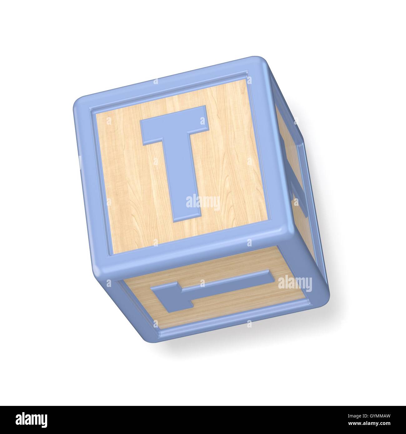 Letter T wooden alphabet blocks font rotated. 3D render illustration ...