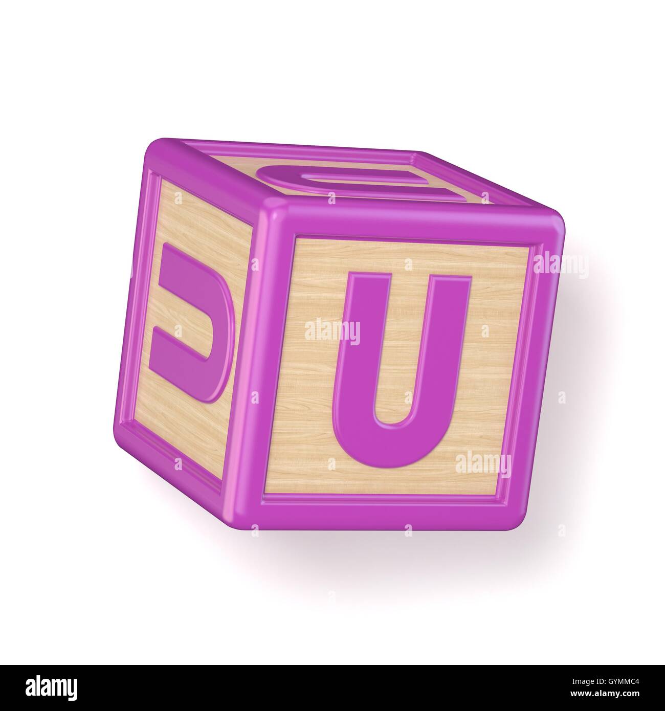 Letter U wooden alphabet blocks font rotated. 3D render illustration ...