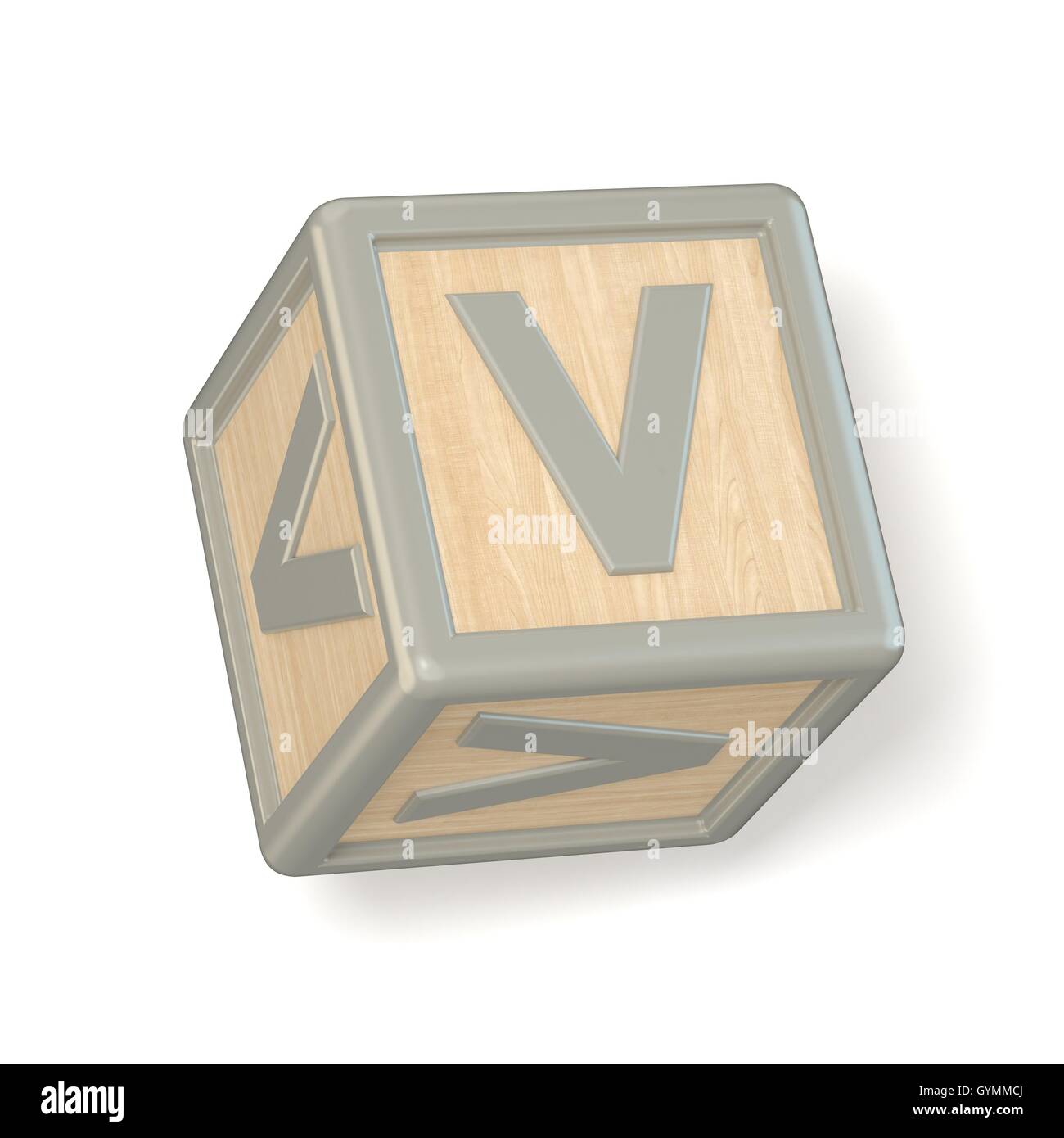 Letter V wooden alphabet blocks font rotated. 3D render illustration ...