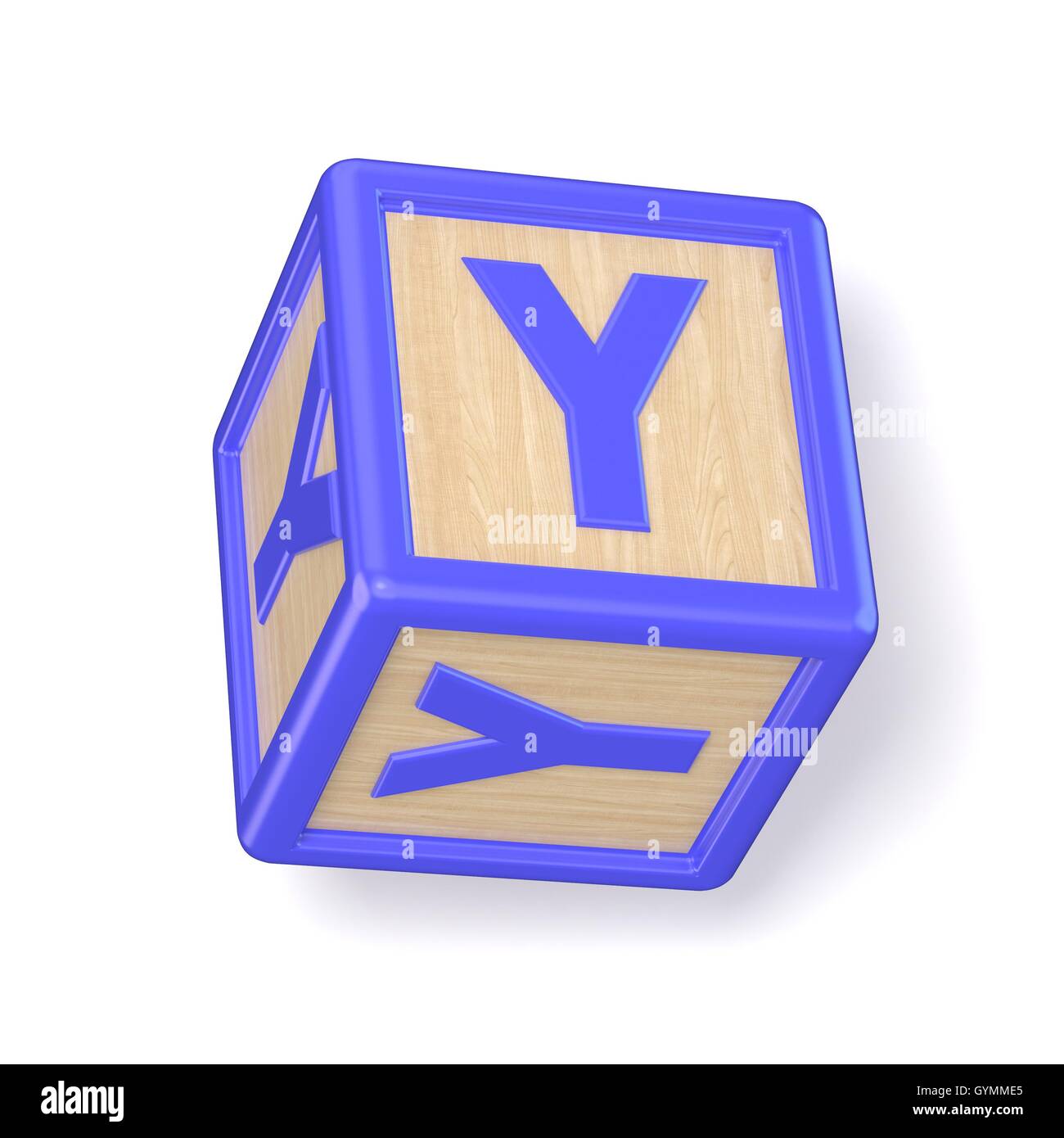 Letter Y wooden alphabet blocks font rotated. 3D render illustration ...