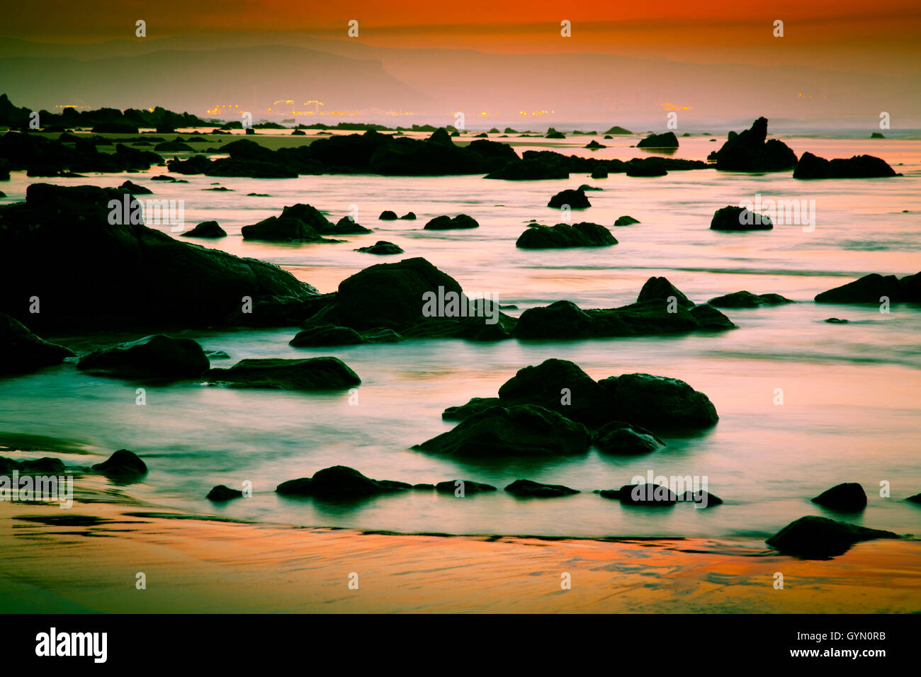 Coastline at sunset. Barrika beach. Biscay, Basque Country, Spain Stock ...