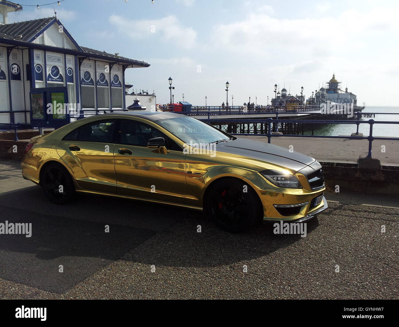 Eastbourne, UK. 18th Sep, 2016. The gold AMG Mercedes belonging to ...