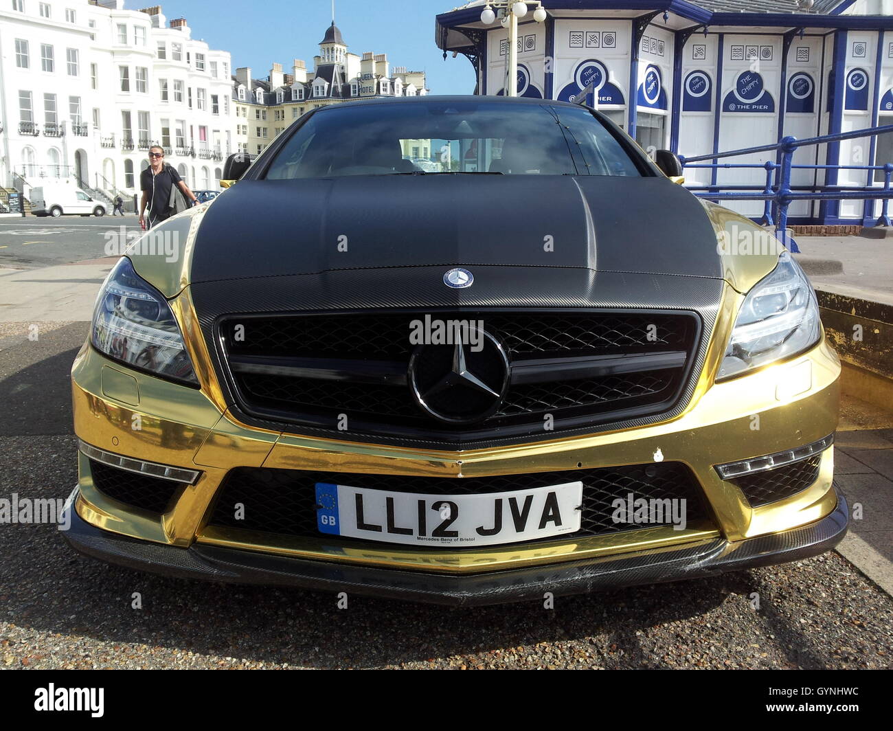 Eastbourne, UK. 18th Sep, 2016. The gold AMG Mercedes belonging to ...