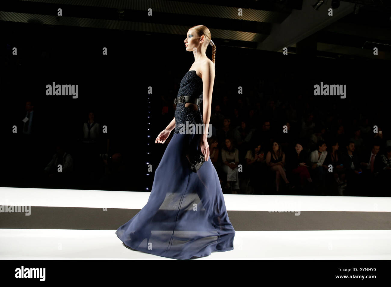 Madrid, Spain. 19th Sep, 2016. A model wears at collection runway a ...