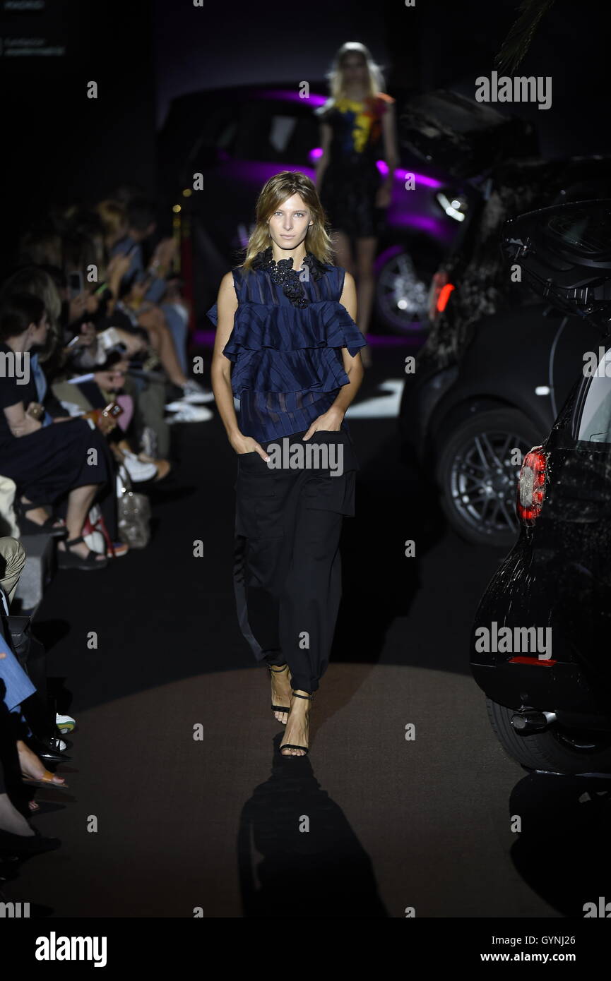 Madrid, Spain. 19th September, 2016. A model wears at collection runway ...