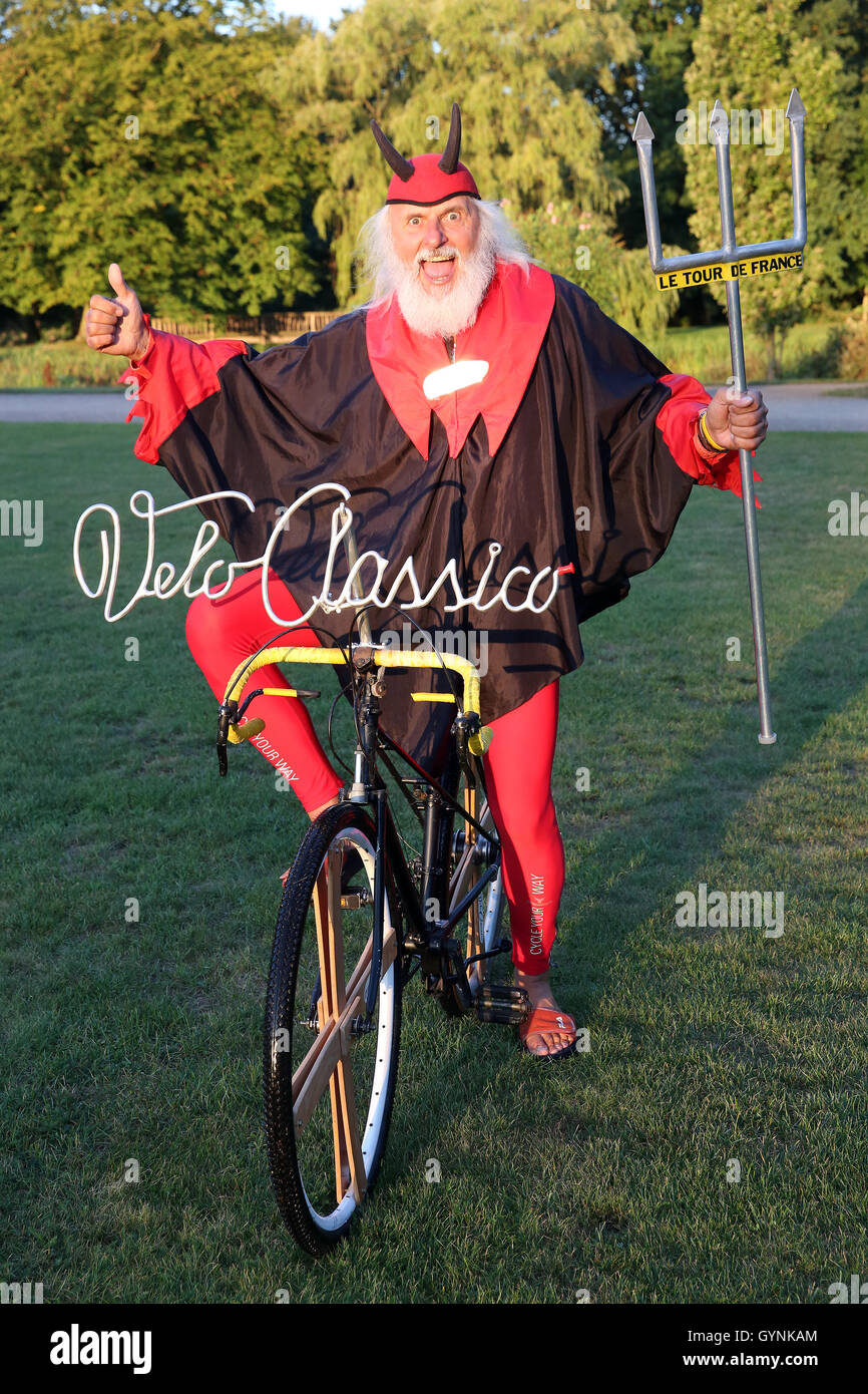 The bike designer Dieter "Didi" Senft posing in front of the Baroque ...