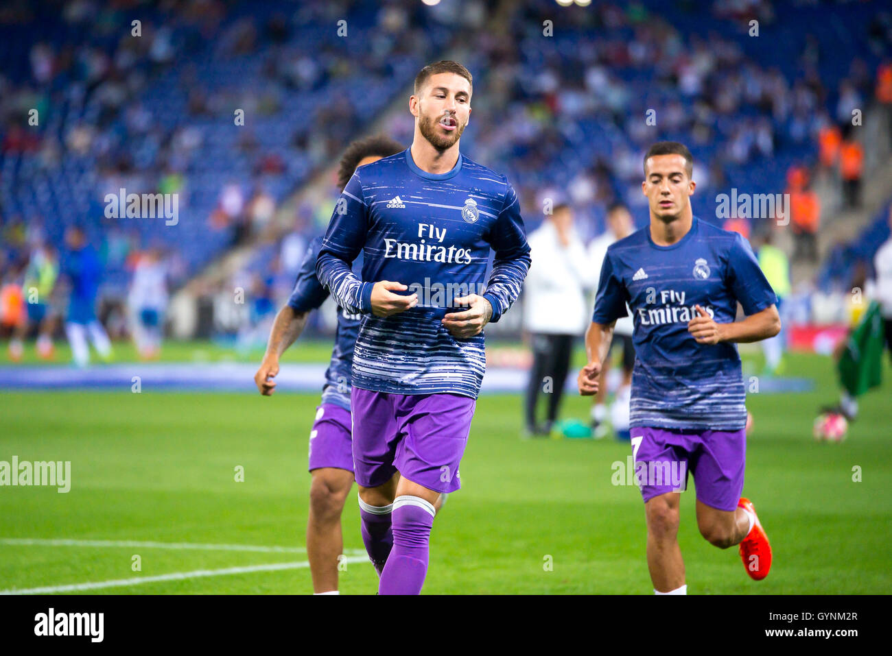 BARCELONA - SEP 18: Sergio Ramos plays at the La Liga match between RCD ...