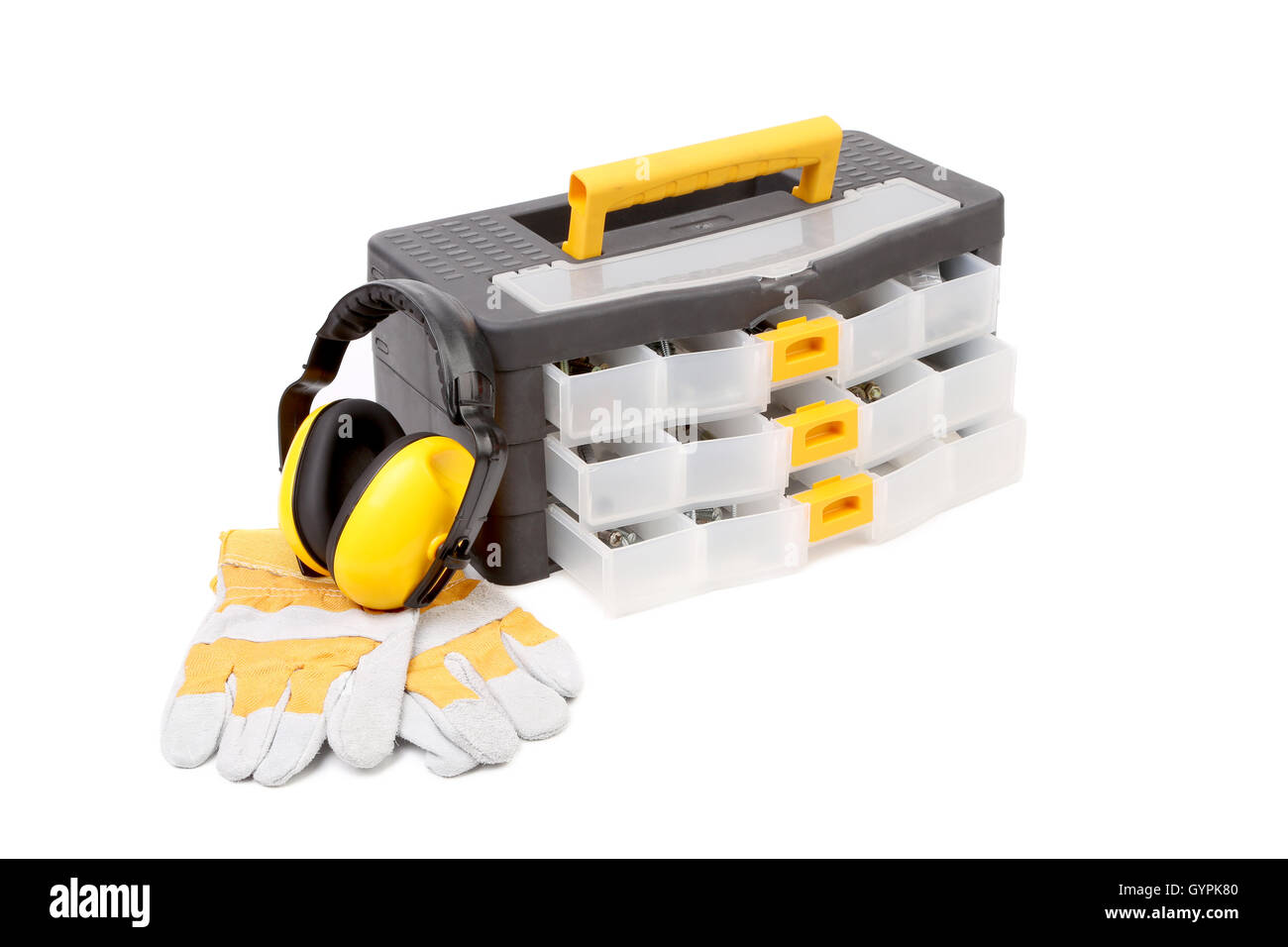 Gloves on tool box Stock Photo - Alamy