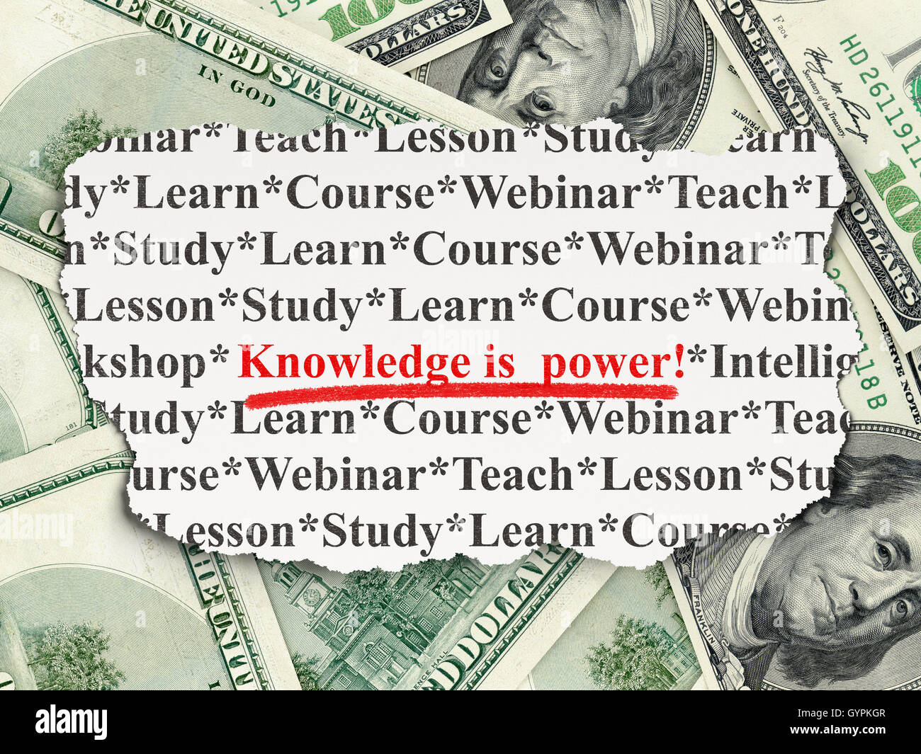 Education concept: Knowledge Is power! on Money background Stock Photo ...