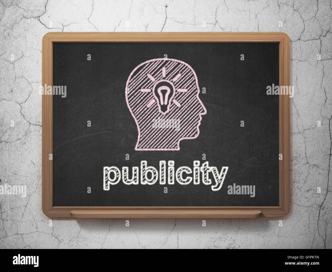 Marketing concept: Head With Light Bulb and Publicity on chalkboard ...