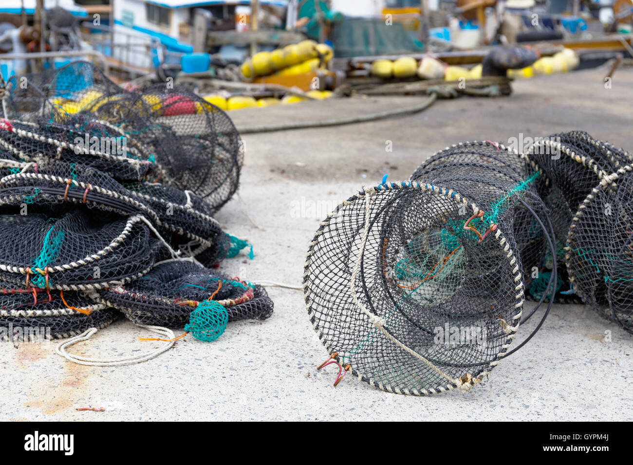 Empty seafood net traps Stock Photo - Alamy