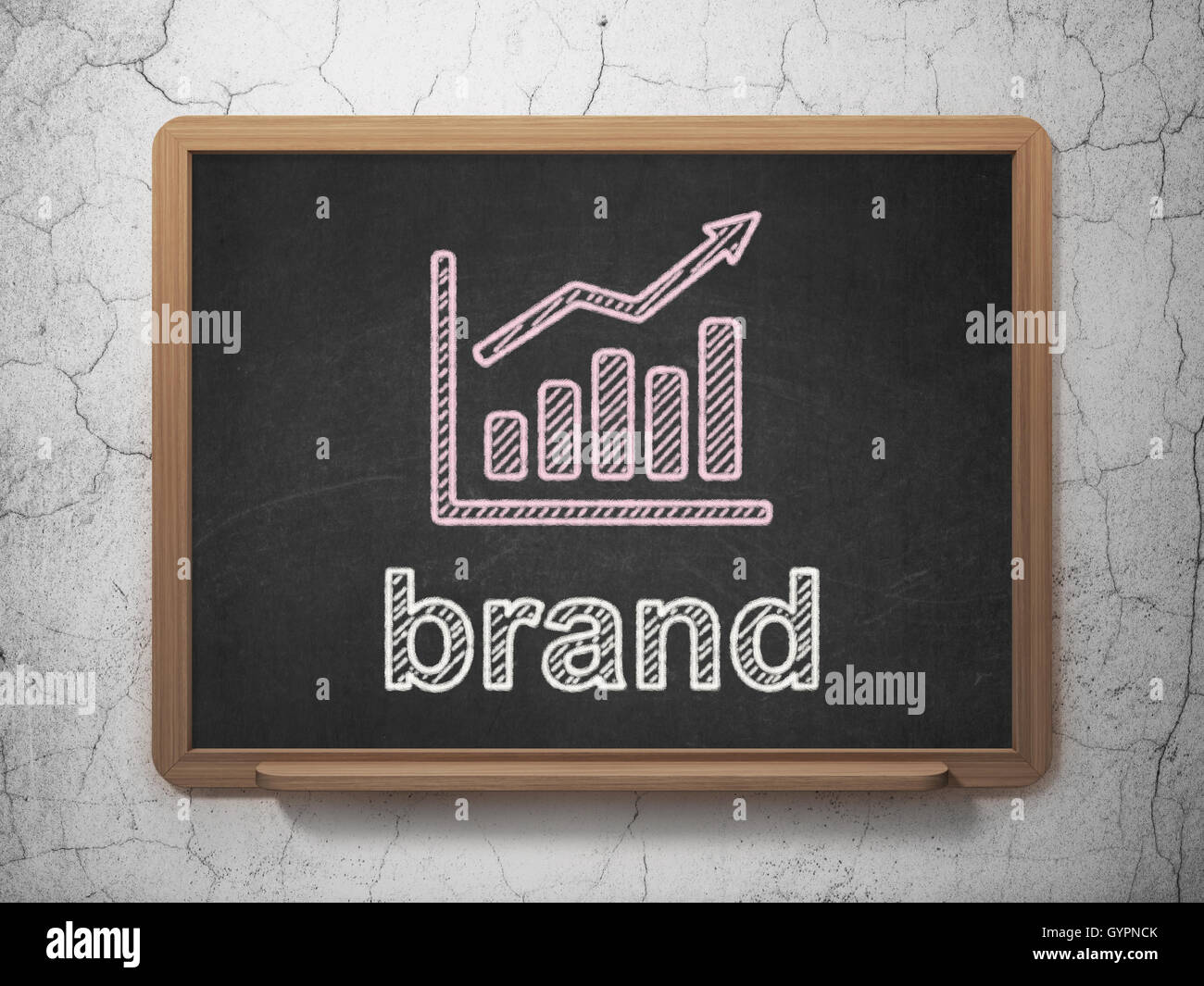 Advertising concept: Growth Graph and Brand on chalkboard background ...